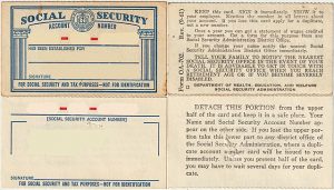 Social Security card, front and back, top and bottom, Form OA-702. Rev ...